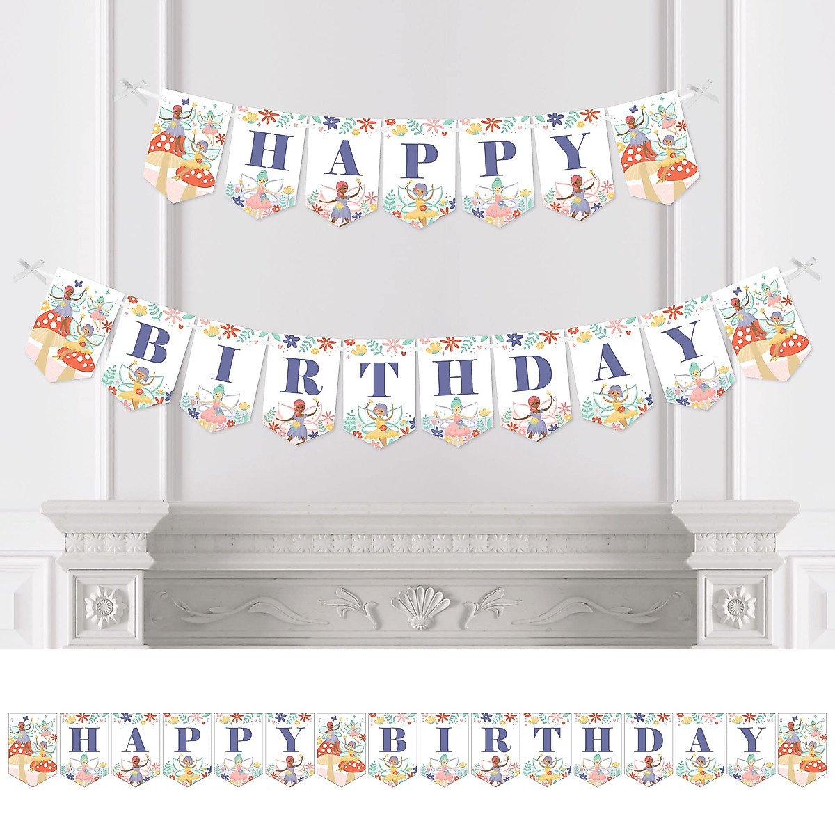 Big Dot of Happiness Let’s Be Fairies - Fairy Garden Birthday Party Bunting Banner - Party Decorations - Happy Birthday