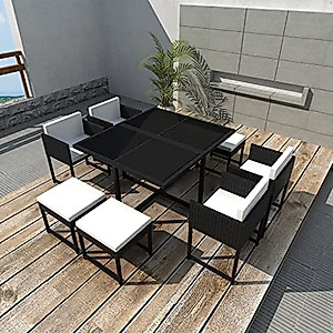 vidaXL Patio Dining Set with Cushions 13 Pieces Garden Poolside Courtyard Home Party Dinner Tables and Chairs Furniture Poly Rattan Black
