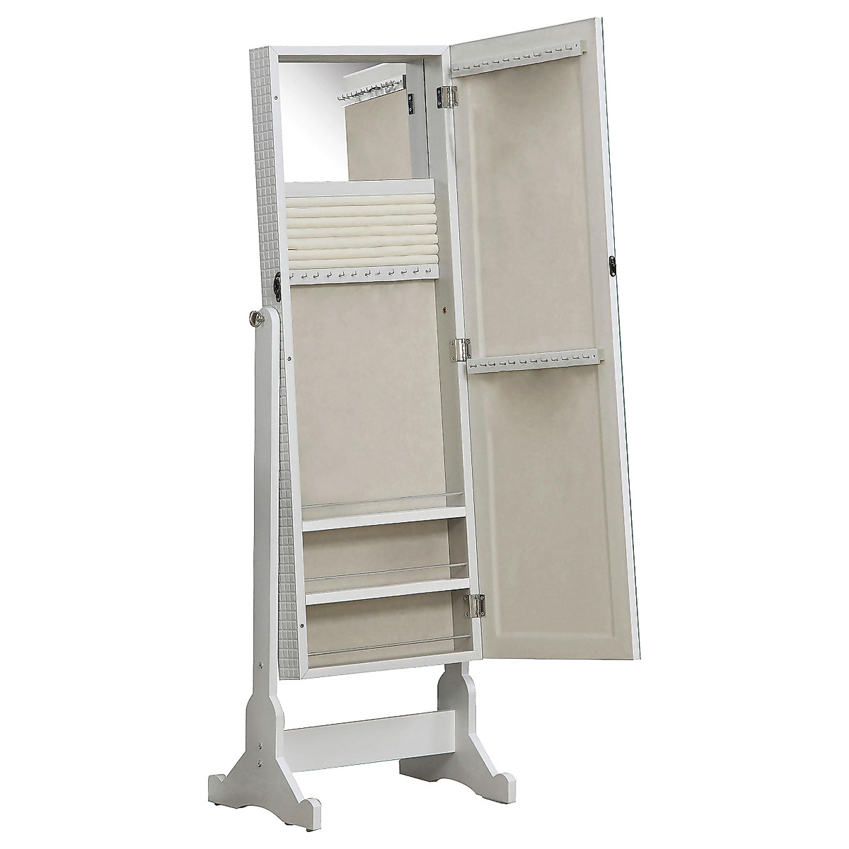 Coaster Home Furnishings Zayas Contemporary Rectangular Cheval Mirror with Jewelry Storage Adjustable Bedroom Mirror Jewelry Armoire White 901827