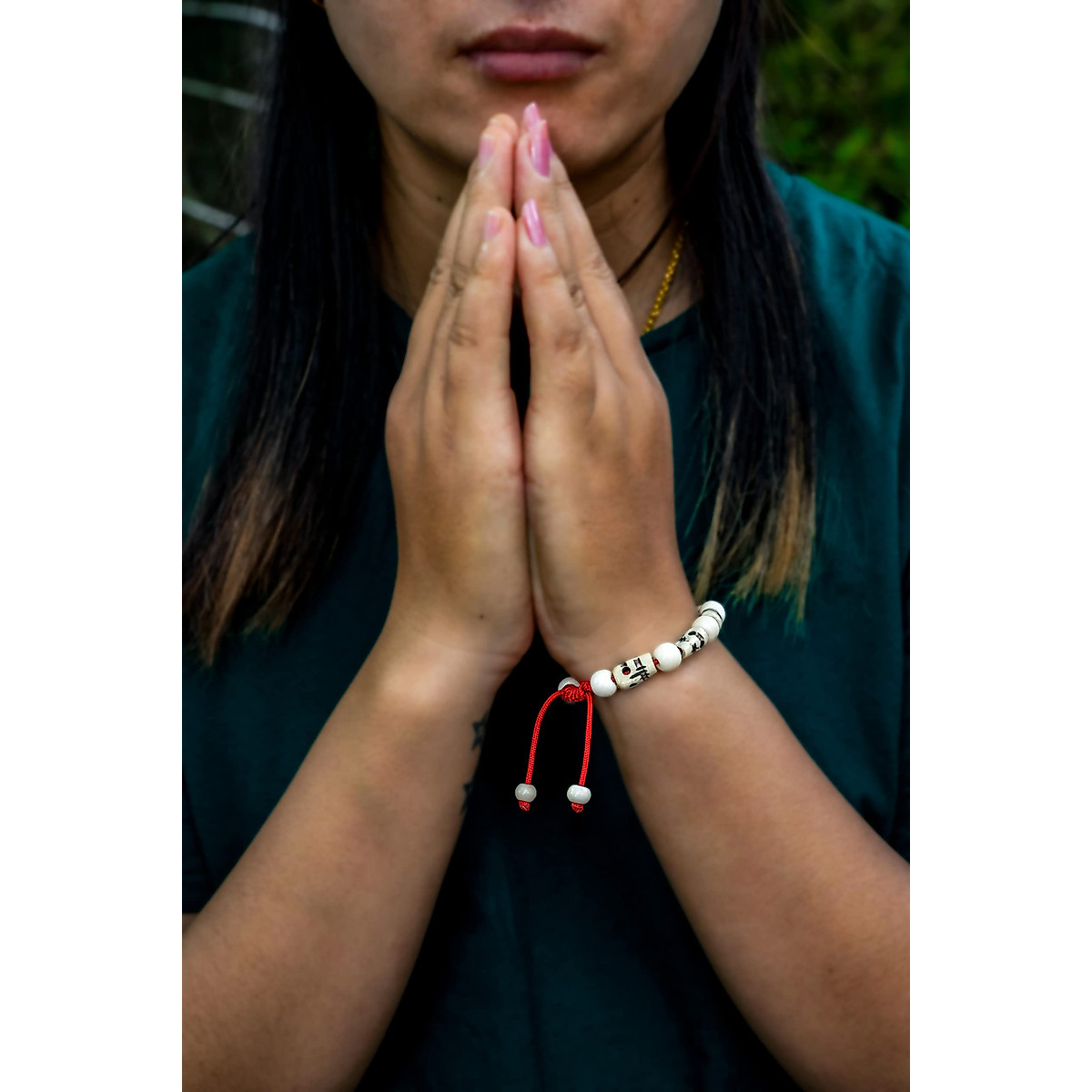 Tibetan Mala Carved Yak Bone Skull Wrist Mala/ Bracelet for Meditation BM-24