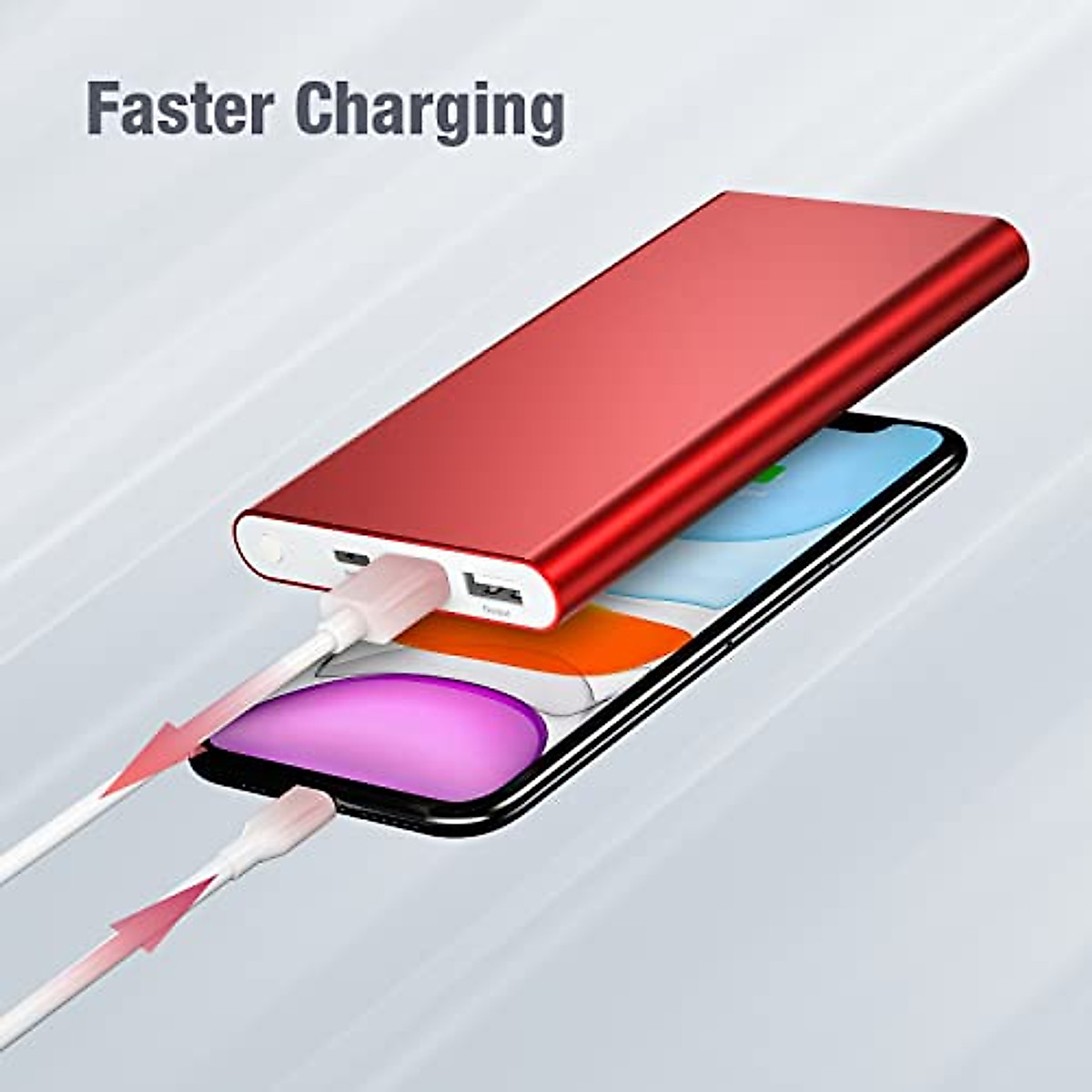 EnergyCell Pilot 4GS Portable Charger 12000mAh Fast Charging Power Bank Dual 3A High-Speed Output Battery Pack Compatible with iPhon14 13 12 11 and More（Charging Cable Included (Red)
