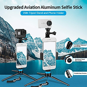 Selfie Stick Tripod Stand w Phone Mount, 35.4" TELESIN Aluminum Extension Pole Monopod for GoPro Max Go Pro Hero 12 11 10 9 8 7 6 5, Insta360 X3 Insta 360 Go 2 Go 3, DJI Action 3 4 Accessories