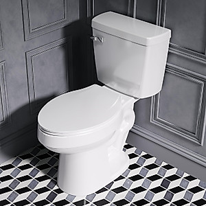 ELLAI Two Piece Elongated Toilets ADA Chair Comfort Height 16.5" Powerful Single Flush 1.28 GPF 12” Rough In with Side Trip Lever, White 28.3"x17.2“x31"