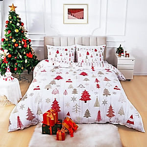 ASPMIZ 3 Piece Christmas Duvet Cover Queen Set - Soft Double Brushed Retro Christmas Tree Duvet Cover with Zipper Closure, Stripe Comforter Cover Set, 1 Duvet Cover 90 x 90 inches and 2 Pillow Shams