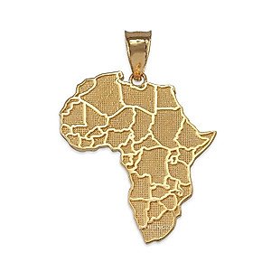 LA BLINGZ 10K Yellow Gold Africa Country Map Pendant Necklace (Pendant only)