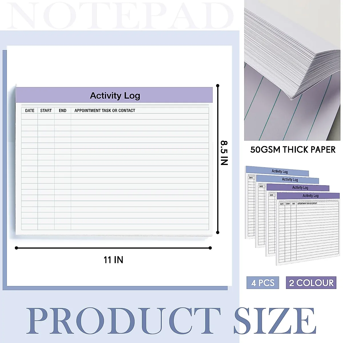 Chuangdi 4 Pads Activity Log Notepad 200 Pages Activity Log Book 8.5 x 11 Inch to Do List Notebook Weekly Task Pad for Work Women Planner Business Appointment Productivity Home Office Supplies