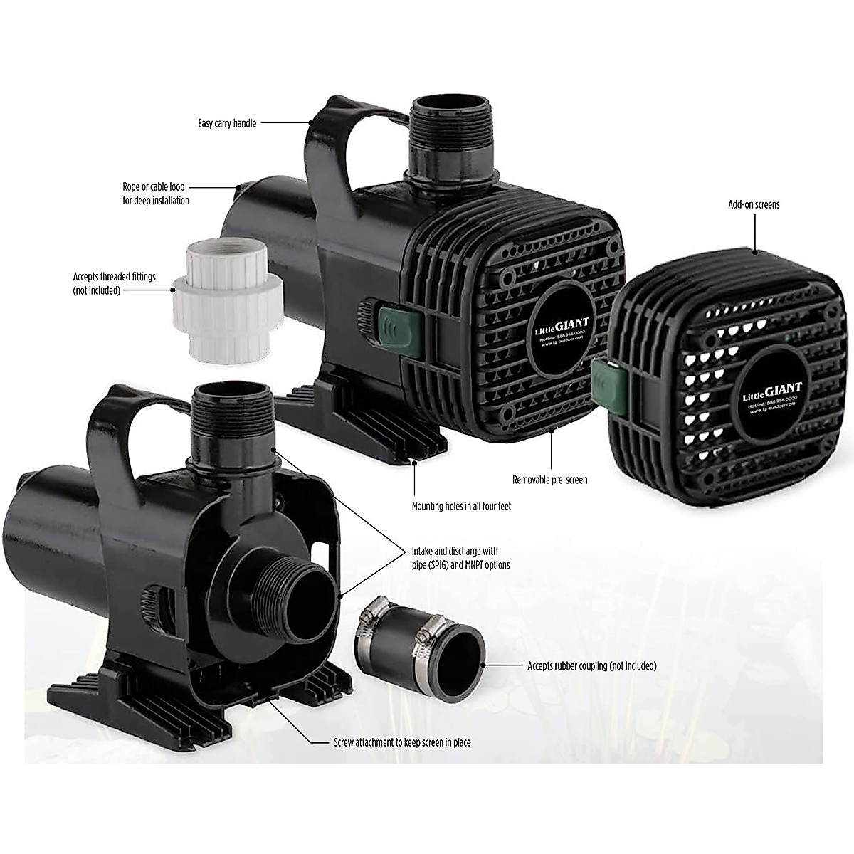 Little Giant F40-5500 115-Volt, 5540 GPH Wet Rotor Pump with 20-Ft. Cord for Ponds up to 5500 Gallons, Black, 566727