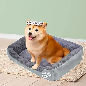 Barelove Square Dog Bed Mattress Washable Kennel, Soft Plush Faux Fur Rectangle Sleeping Pet Bed for Small Medium Large Dogs Cats Puppy Pets, with Anti-Slip Waterproof Bottom (Grey)