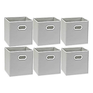 6 Pack - SimpleHouseware Foldable Cube Storage Bin with Handle, Grey