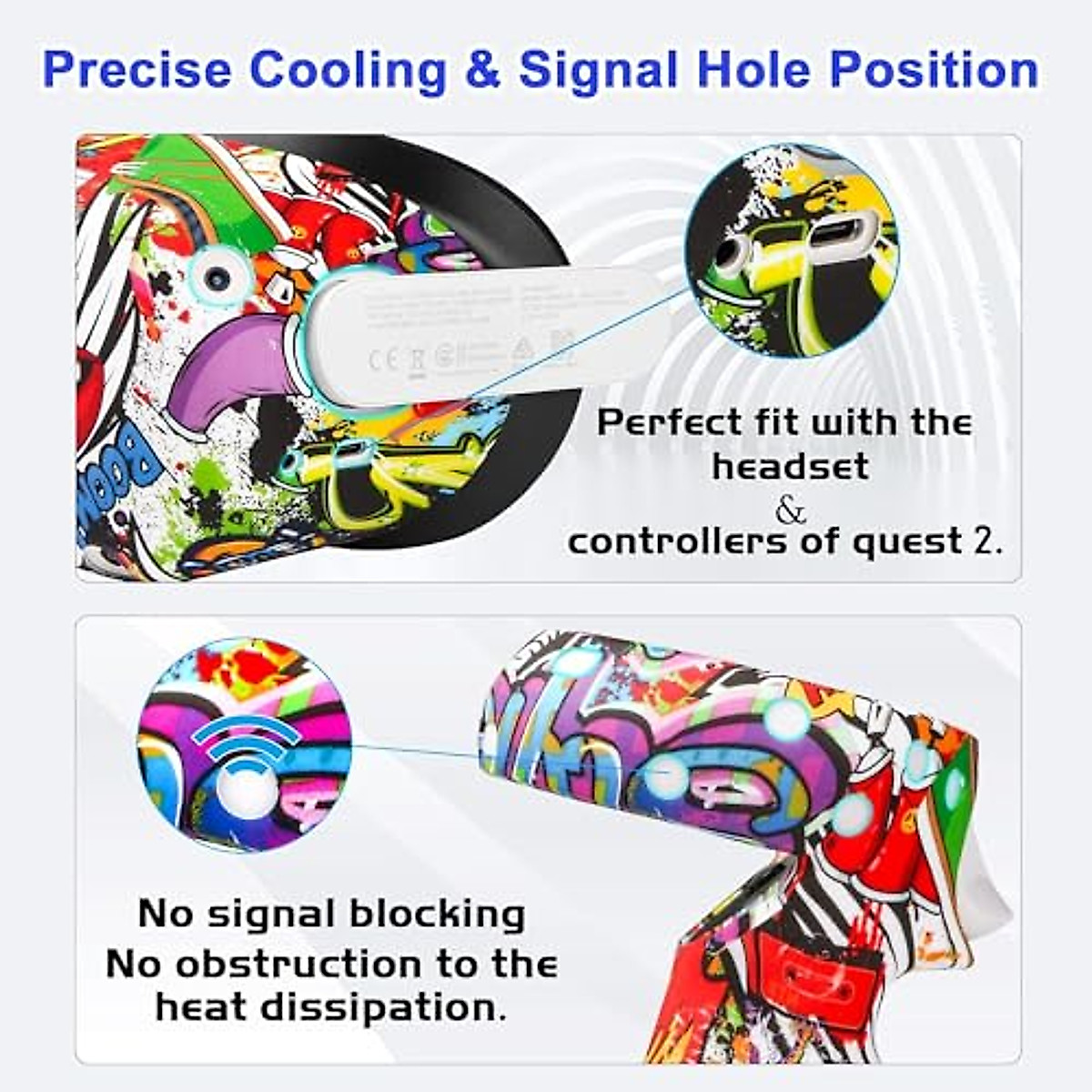 Relohas VR Accessories for Oculus Quest 2, Silicone Set for Meta Quest 2, Include Controller Grip Leather Cover, VR Shell Cover, Face Cover, Lens Cover and 10PCS Disposable Eye Cover(Street Graffiti)