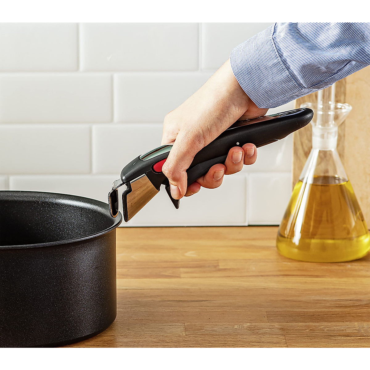 Tefal Ingenio Unlimited ON Try-Me Pan Set, 3 Pieces Stackable, Removable Handle, Space Saving, Non-Stick, Induction, Black (L3959443)