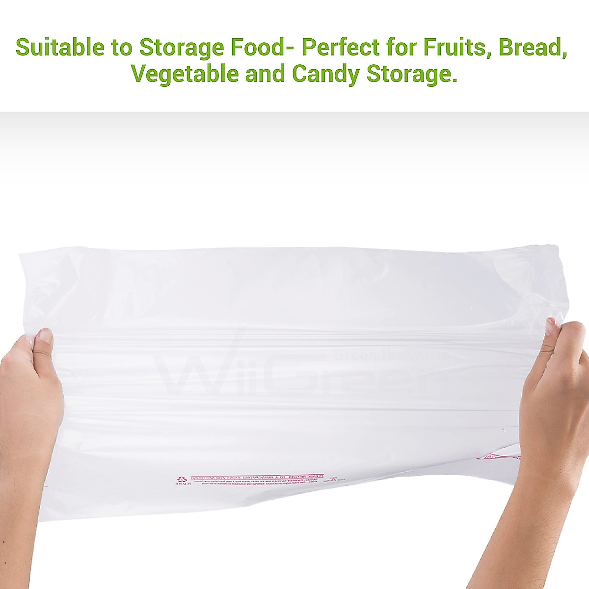 WIIGREEN 2 Rolls 11" x 19" HDPE Plastic Produce Roll Bags for Food Storage, 625 Bags/Roll
