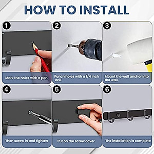 evory 2 Pack Coat Rack Wall Mounted with 5 Coat Hooks, Heavy Duty Aluminum Wall Hooks for Hanging Towel Hat Purse Robes Clothes in Bathroom Kitchen Entryway, Black