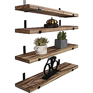 HXSWY 24 Inch Rustic Wood Floating Shelves for Wall Farmhouse Wooden Wall Shelves for Bathroom Kitchen Bedroom Living Room Set of 4 Light Brown