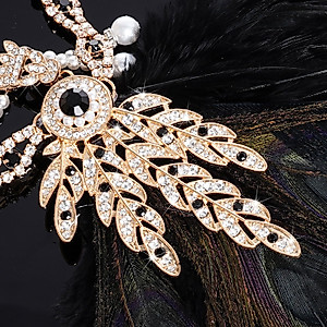Tongcloud 1920s Flapper Feather Headband Roaring 20s Gatsby Headpiece Women's 1920s Headband Flapper Feather Headpiece (Black)