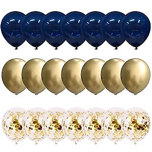 Boy's Party Decorations 60pcs 12in Navy Gold Confetti Metallic Chrome Balloons for Baby Shower Birthday Wedding Party Decorations