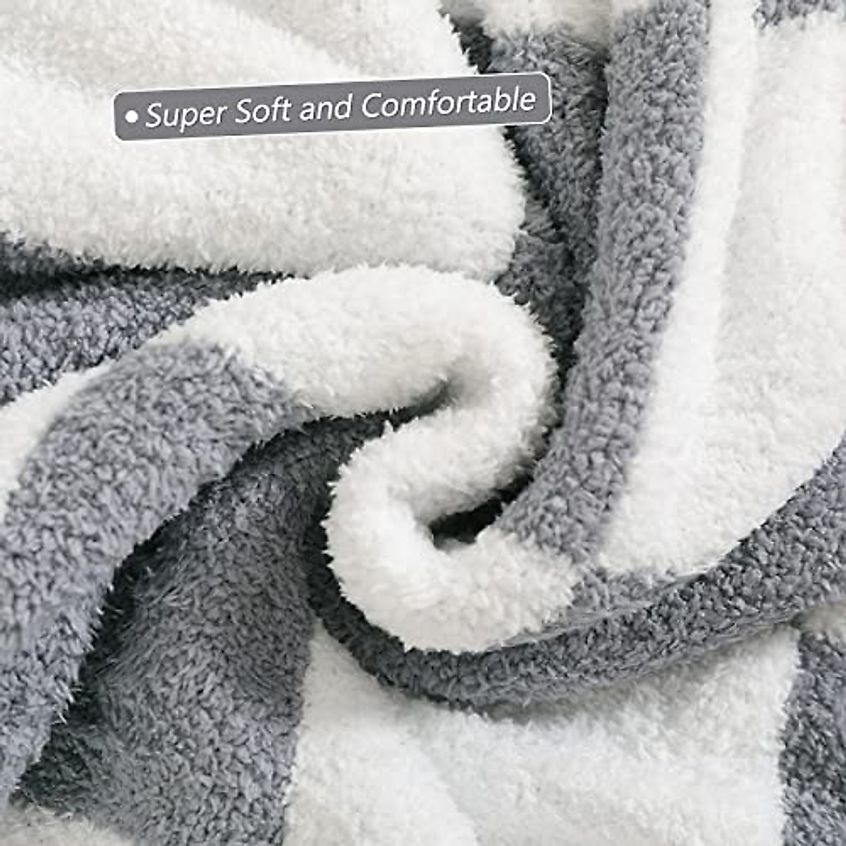 Sunyrisy Throw Blankets Checkered Reversible Plush Fleece Blanket, Super Soft Warm Cozy Throw Blanket for Couch, Decor, Bed, Chair, Knitted Fluffy Blanket, Light Grey 51''x67''