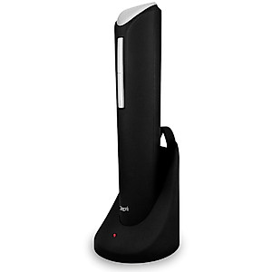 Ozeri Pro Electric Bottle Opener with Wine Pourer, Stopper, Foil Cutter, and Elegant Recharging Stand, Black