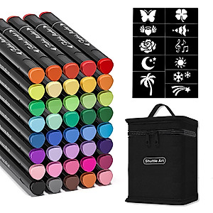 Fabric Markers Pens, Shuttle Art 40 Colors Dual Tip Fabric Markers Permanent No Bleed Markers for T-Shirts Sneakers, Non-Toxic & Child Safe Permanent Fabric Pens for Kids Adult Painting Writing