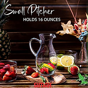 Simax SMALL Glass Pitcher 16 Oz: Borosilicate Glass Pitchers With Handle - Montessori Pitcher For Kids - Mini Pitcher - Small Water Pitcher For Orange Juice, Milk & Tea - Pint Small Pitcher -1/2 Quart