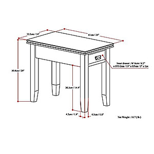 SIMPLIHOME Artisan SOLID WOOD 14 inch wide Rectangle Narrow End Side Table in Russet Brown with Storage, 1 Drawer, for the Living Room and Bedroom
