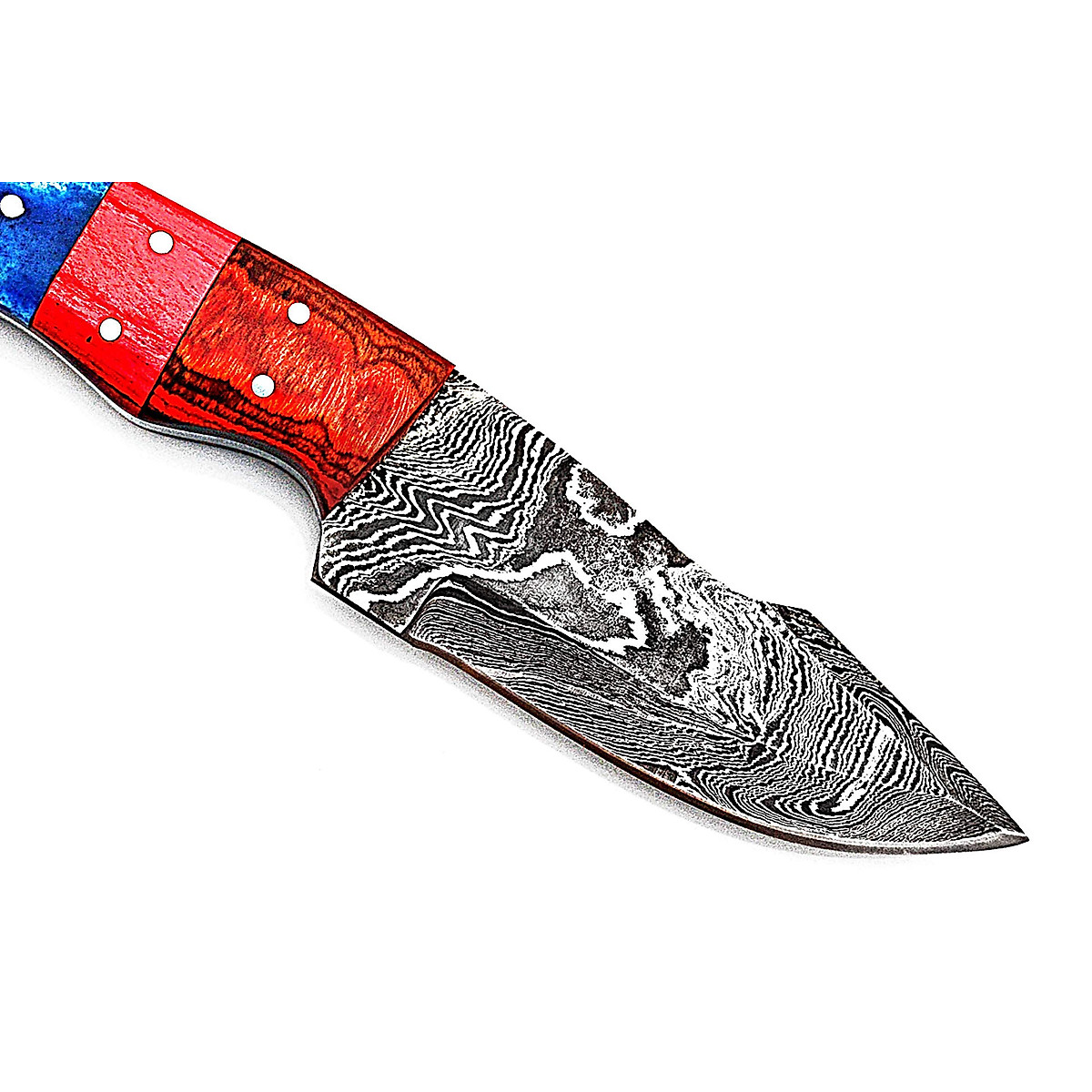 Smart & Sharp Custom Handmade Damascus Steel Hunting Knife/Skinning Knife AA-17301 (Red & Blue Wood)