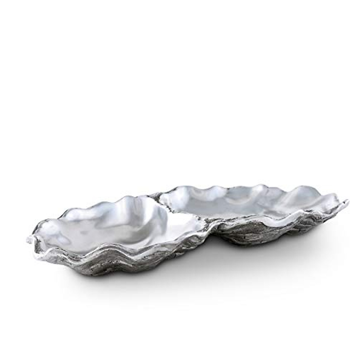 Arthur Court Aluminum Oyster Vanity Tray, Desktop Storage Organizer, Catchall, Valet, Nightstand or Dresser / Serving Food Tray Coastal Décor - 6 inch x 10 inch