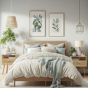 Mid-Century Modern Rattan Nightstand (2 Set), Boho Wood Accent Table with Storage Drawer - Bedside Table for Bedroom or End Table for Living Room, Natural Wood Accent Decor - Dark Brown