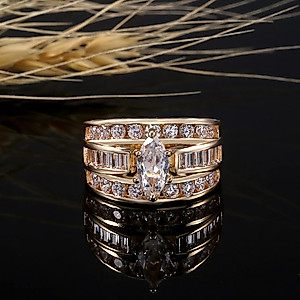 18K Yellow Gold Plated Luxury Marquise Cut Cubic Zirconia CZ Shiny Full Diamond Multi Row Eternity Engagement Wedding Band Promise Ring for Women ST.196 (8)