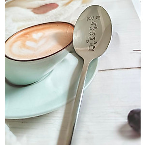 Anniversary Christmas Gifts for Husband Wife Enjoy You're My Cup of Tea Spoon for Boyfriend Girlfriend Coffee Tea Lover Gift for Couple Best Friend Funny Engraved Spoons