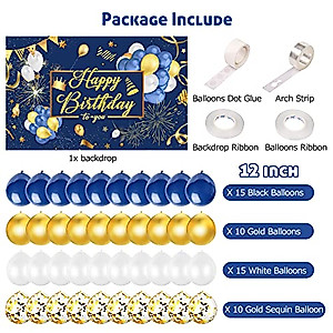 INPHER Happy Birthday Backdrop Navy Blue and Gold Birthday Decorations Backdrop 55 Pack Navy Blue Gold Balloon Arch Garland Kit Happy Birthday Banner Party Decorations for Kids Men Women