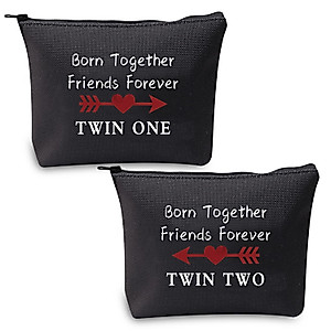 MBMSO Twin One Twin Two Bag Born Together Friends Forever Twins Gifts Travel Cosmetic Bag Twin Sister Gifts (Twin OneTwo black)