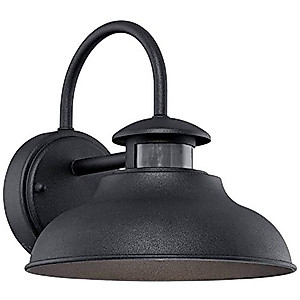 John Timberland Midland Urban Barn Industrial Outdoor Wall Light Fixture LED Black Metal 9" Gooseneck Arm Motion Sensor Dusk to Dawn for House Porch Patio Outside Deck Garage Front Door Garden