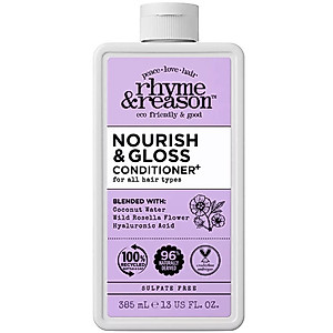 Rhyme & Reason Nourish and Gloss Shampoo and Conditioner SET. 13 Fl. Oz. Formulated with Coconut Water, Wild Rosella Flower and Hyaluronic Acid. For Healthy, Smooth and Naturally Glowing Finish.