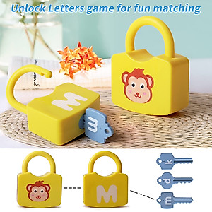 YECEN Color ABC Learning Lock Educational Letter Combination-with 26 Locks, 26 Keys Montessori Preschool Alphabet Learning Game Early Education Toys