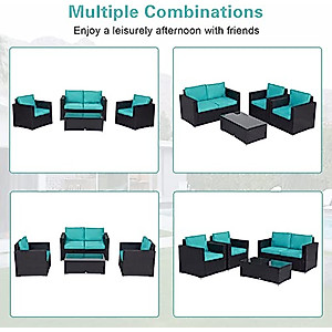 Zurssar 4 Piece Outdoor Patio Furniture Sets PE Rattan Wicker Sectional Sofa Couch Patio Conversation Set with Glass Coffee Table for Backyard Garden Poolside