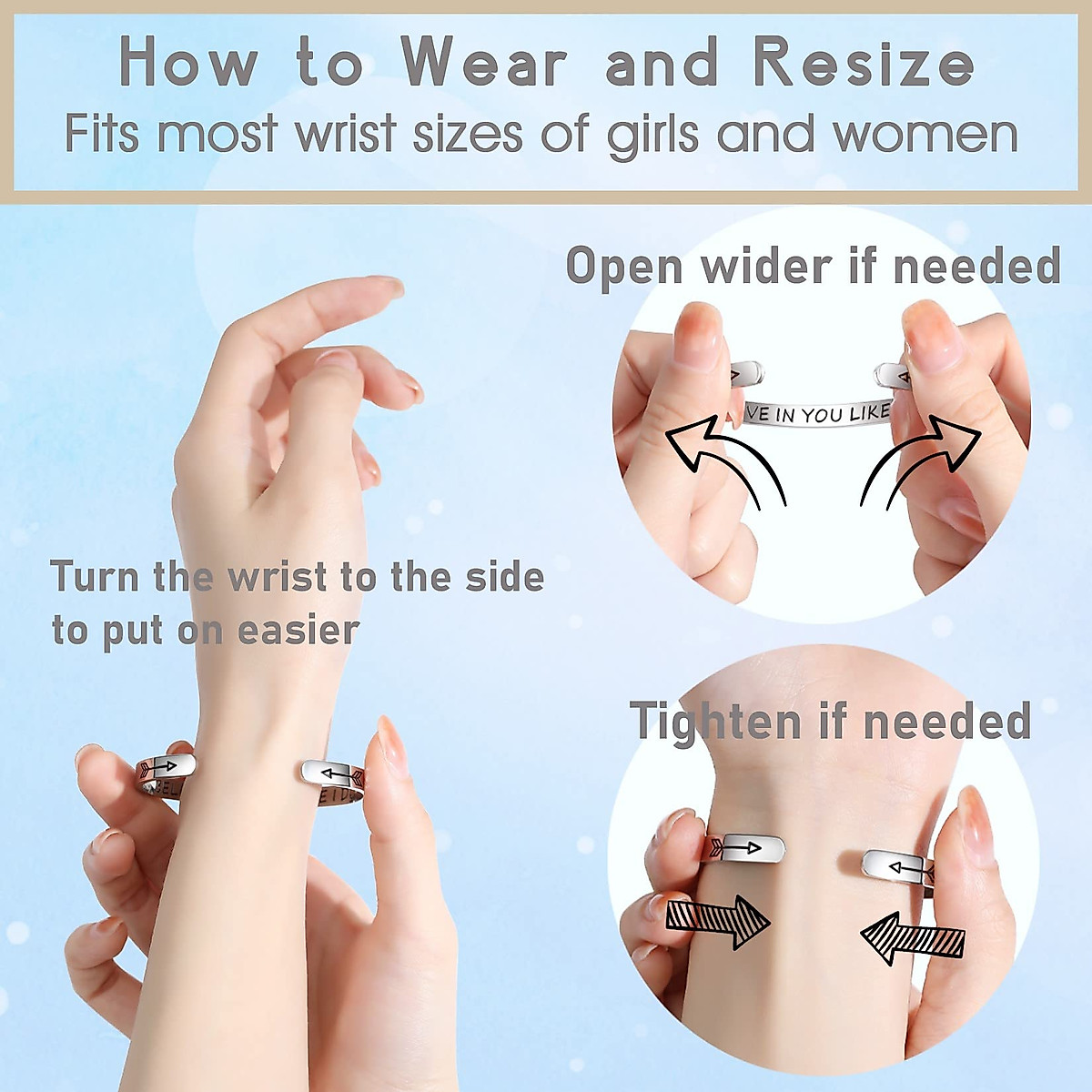 SAM & LORI Best Friend Gift Motivational Cuff Bracelet for 16 Years Old Secret Message Inspirational Bracelets for Women Teen Sister Daughter Birthday Beautiful You Can Do Hard Things