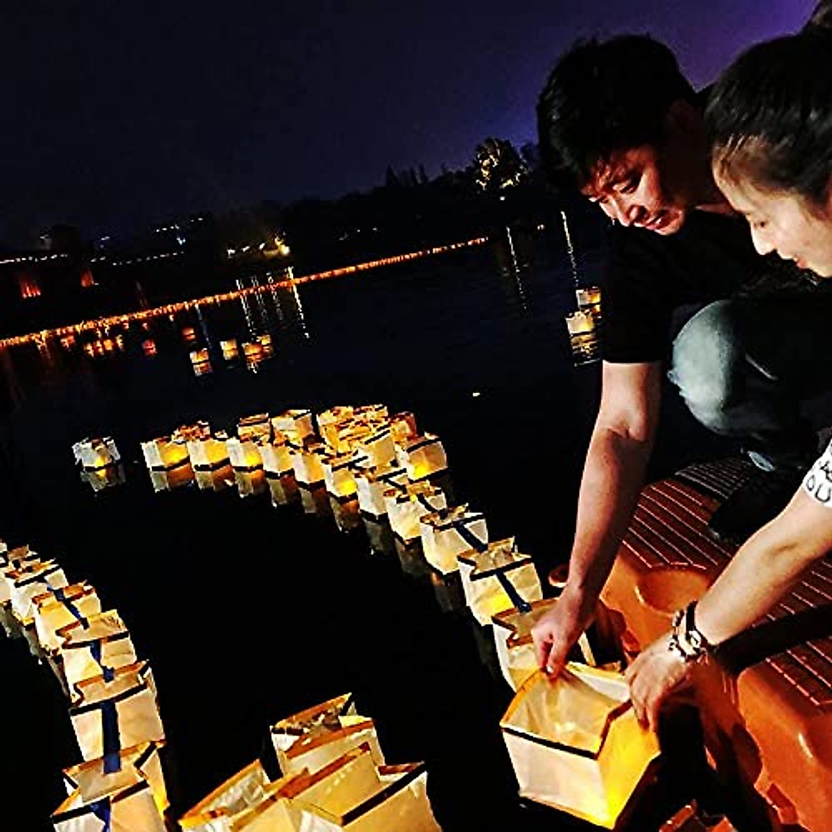 Paper Floating Lanterns with Candles Biodegradable for Wedding, Pool, Party, Praying, Chinese Wish Lanterns, Floating Lanterns for Lake or River, 10 Pack 5.9''