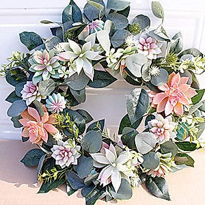 Asdomo Artificial Succulent Wreath Fake Leaves Wreath Succulent Plants Hanging Wall Window Party Decoration for Front Door Outdoor Indoor Garden Office Wedding Decor