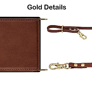 DEFBSC Compatible with iPhone 13 Pro Max Case, Crossbody Wallet Case, Adjustable Detachable Lanyard Neck Strap with Kickstand Leather Card Holder Protective Cover-Brown