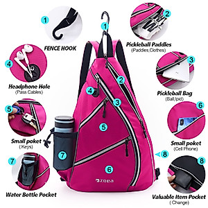 ZOEA Pickleball Bag, Sport Pickleball Sling Bag for Women Man, Adjustable Pickleball Backpack with Water Bottle Holder, Fits 4 Paddles and All Your Other Gear (Rose Red)