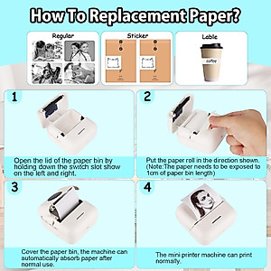 10Pcs Mini Printer Paper, 57 x 25 mm 5 Rolls Self Adhesive Thermal Paper Printable Sticker Paper and 5 Rolls White Printing Paper for Pocket Thermal Printer