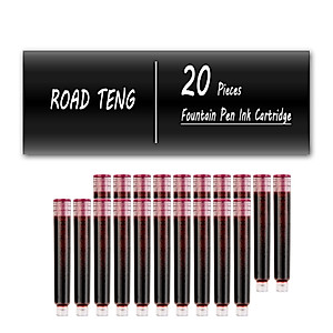 ROAD TENG Fountain Pen Ink Cartridges Red Color, Set of 20 Refill Ink Cartridges, 3.4 mm Bore Diameter Pens Ink Converter