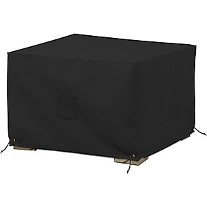 Covers & All Square Ottoman Cover, Heavy Duty 18 Oz Waterproof UV & Weather Resistant Patio Garden Furniture Stool Protector Indoor Outdoor with Air Vents & Drawstrings (34" L x 34" W x 18" H, Black)