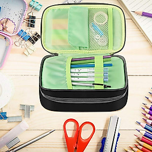 Homecube Pencil Case Large Capacity Storage Pen Bag Makeup Pouch Durable Students Stationery Case Two Layers with Dual Zippers- 8.86x5.5x3.15"- Green