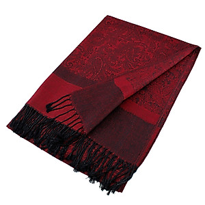 Paskmlna Paisley Jacquard Pashmina Shawl Wrap Scarf Stole,Burgundy-black018-09,Large