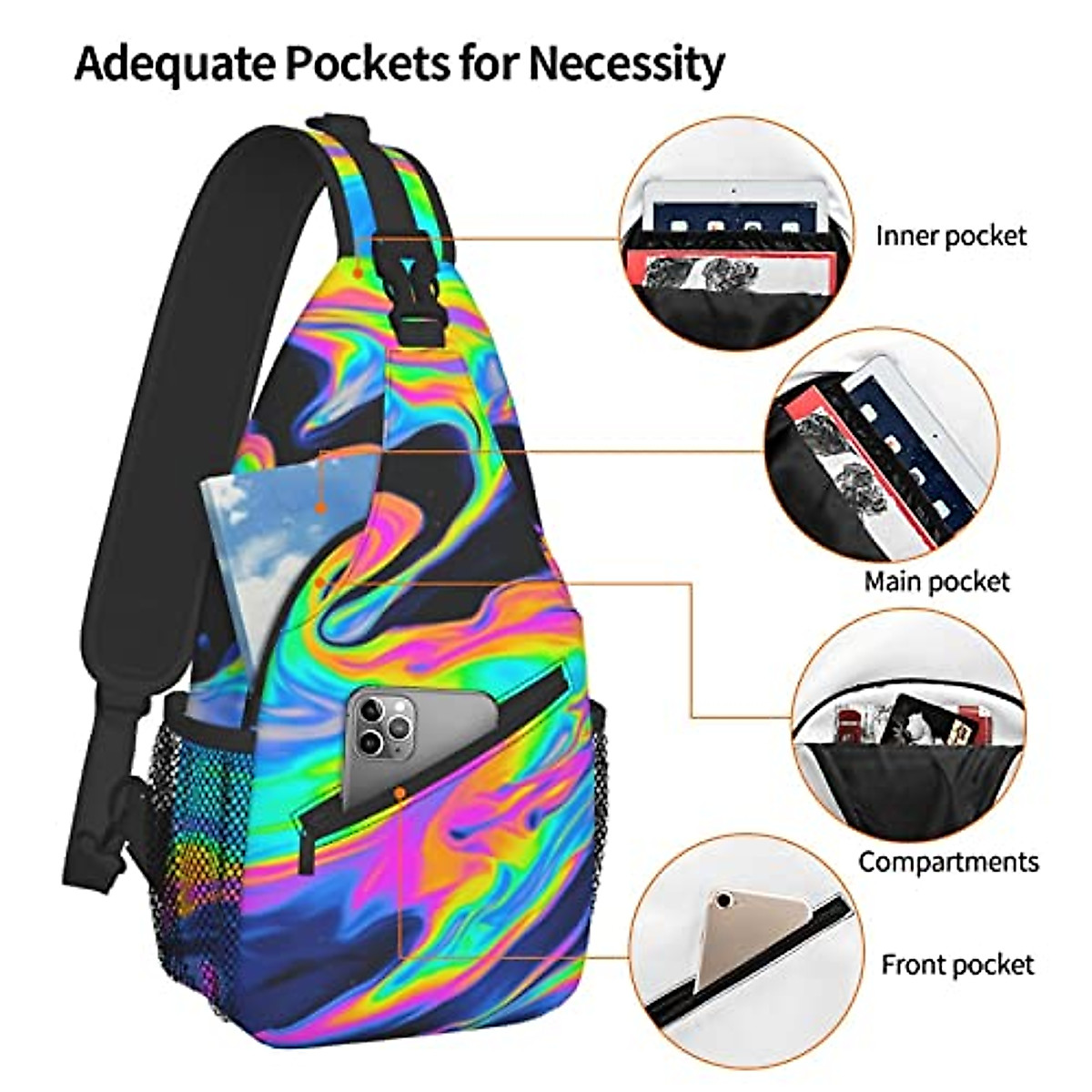 Psychedelic Trippy Sling Backpack,Casual Crossbody Shoulder Backpack Sling Bag Chest Daypack for Men Women Sport Hiking Gym