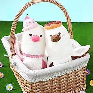 PEACH CAT Banana Duck Plush Pillow with Cherry Cake Hat Banana Duck Stuffed Animal Gift for Girls Boys White and Pink 12"