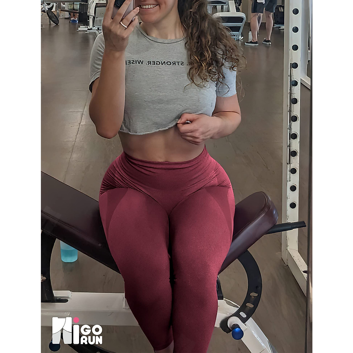 HIGORUN Women Seamless Leggings Smile Contour High Waist Workout Gym Yoga Pants Burgundy L