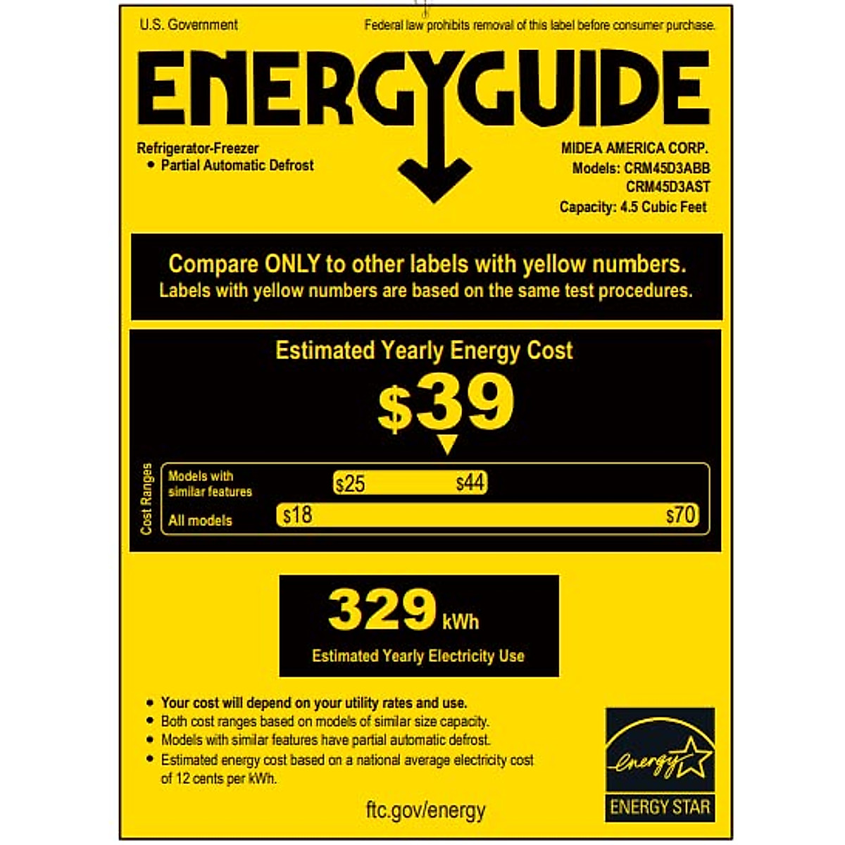 COMFEE' CRM45D3ABB Cu Ft Mini Fridge with Freezer, Energy Saving, Adjustable Legs, Temperature Thermostat Dial, Removable Shelf, Perfect for Home/Dorm/Garage Double Door Refrigerator, 4.5 Cuft, Black